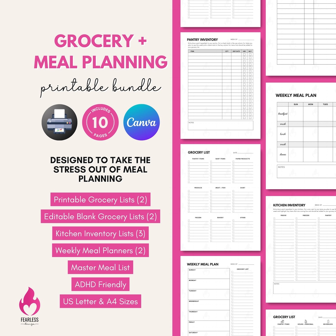 Meal Planning & Grocery List Bundle | Printable Grocery List ...