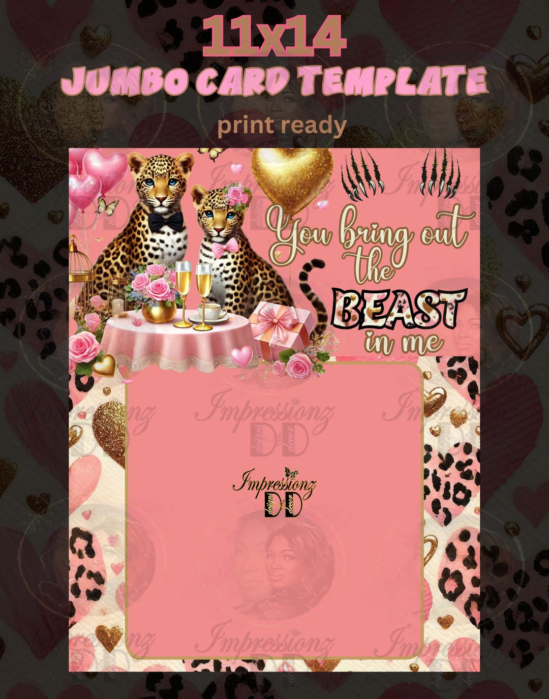 Leopard Pink| Valentine Treat Card Template| Valentine Gift| Jumbo ...