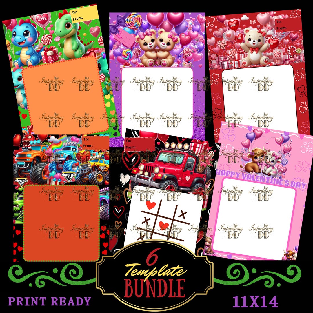 6 Valentine Treat Card Templates BUNDLE | Jumbo Valentine Card| Digital ...