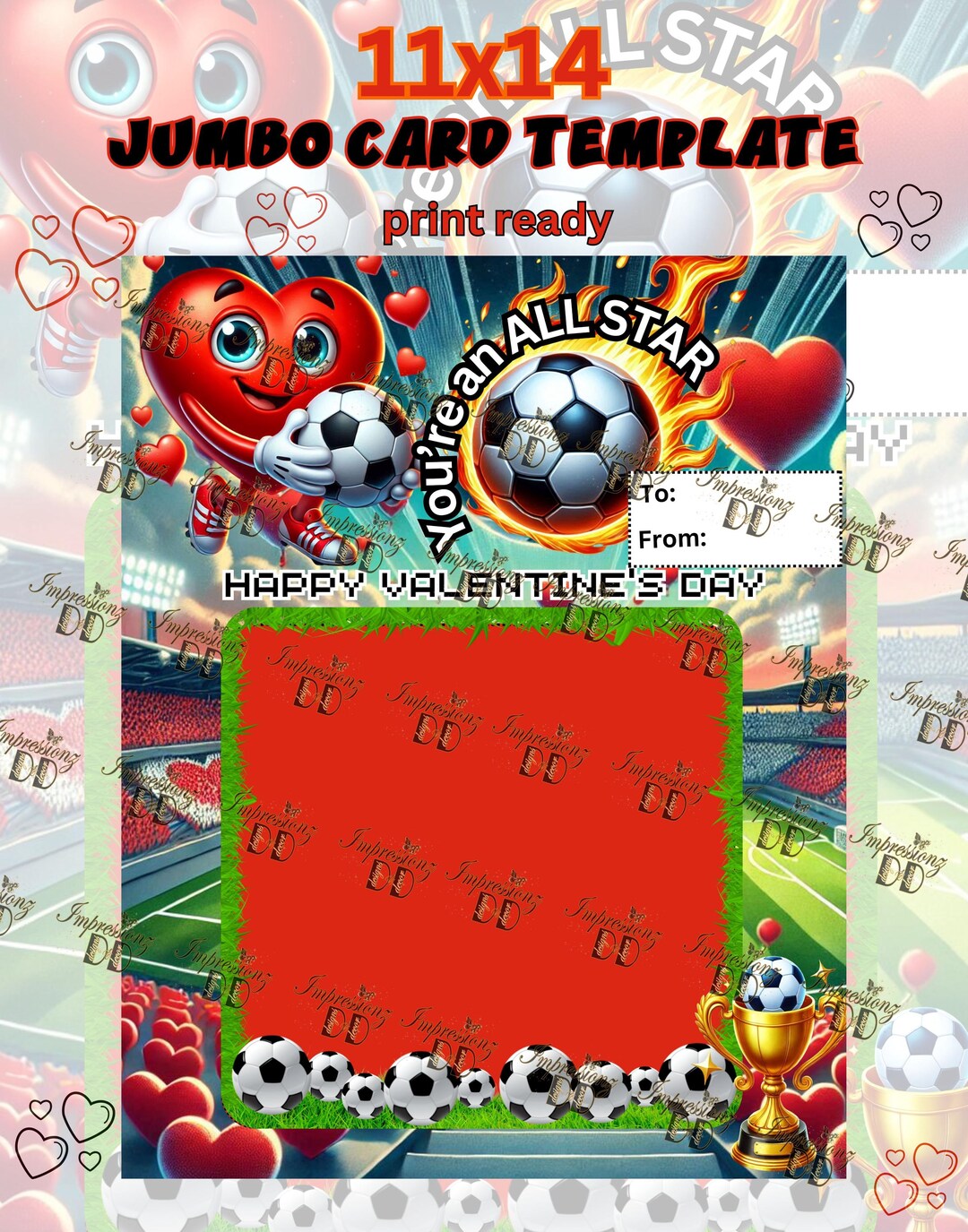 Soccer Valentine Treat Card Template| Sports Player Gift| Jumbo ...