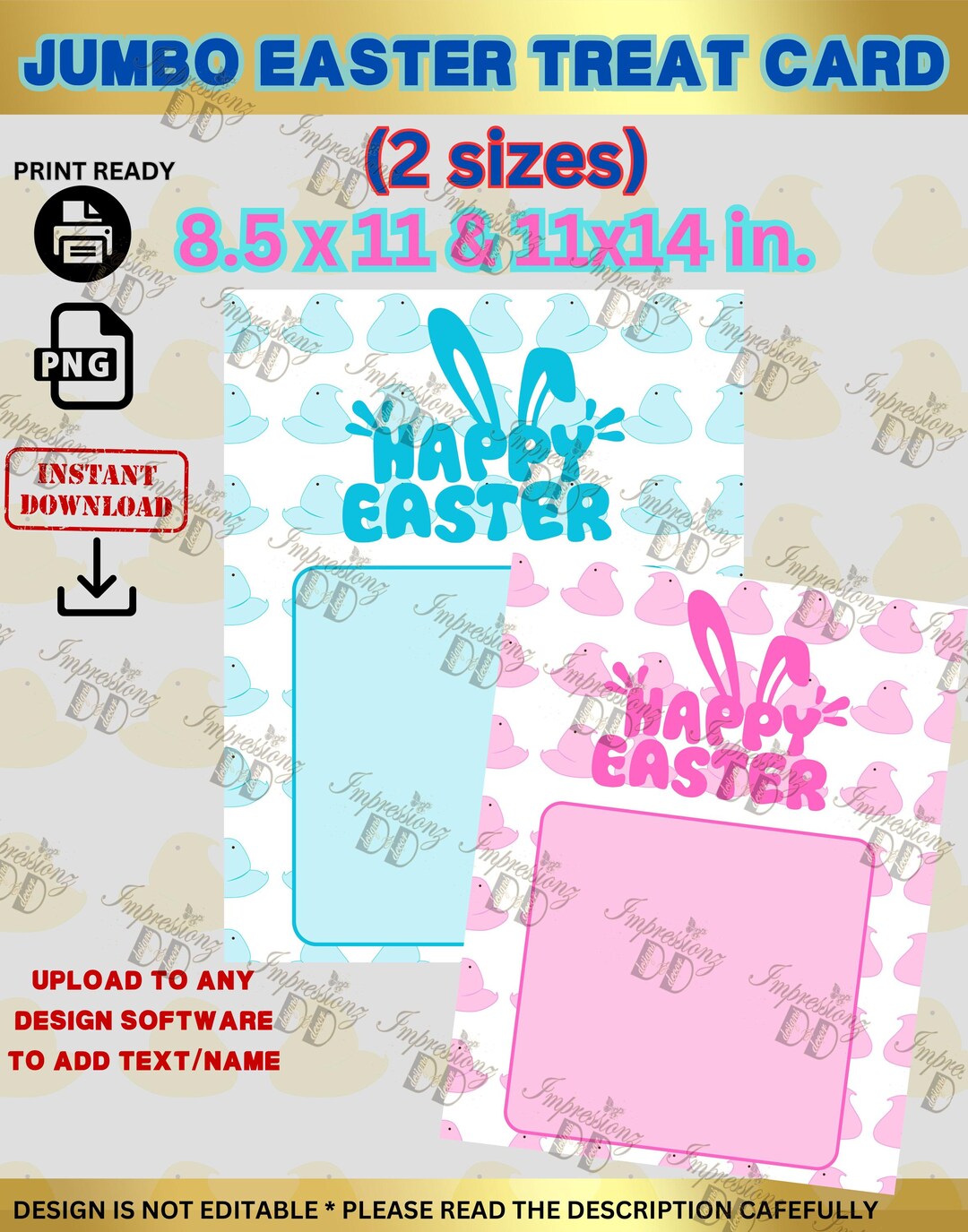 Pink Blue Peeps Jumbo Easter Treat Card| 2 Designs| Digital Download|8 ...