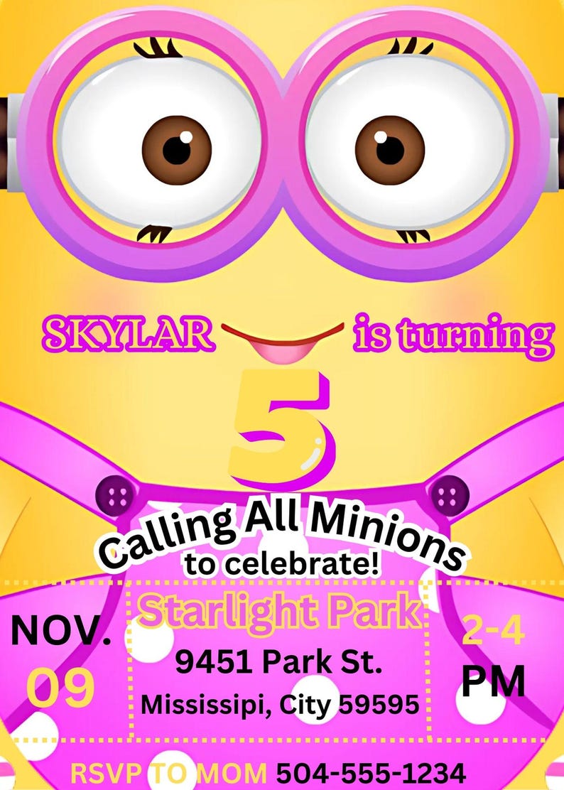 Editable Minions Birthday Invitation| Pink Minions Girl Invite ...
