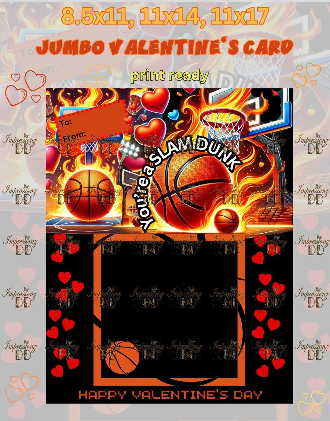 Basketball Jumbo Valentine's Day Treat Card| Sports Player| Digital ...