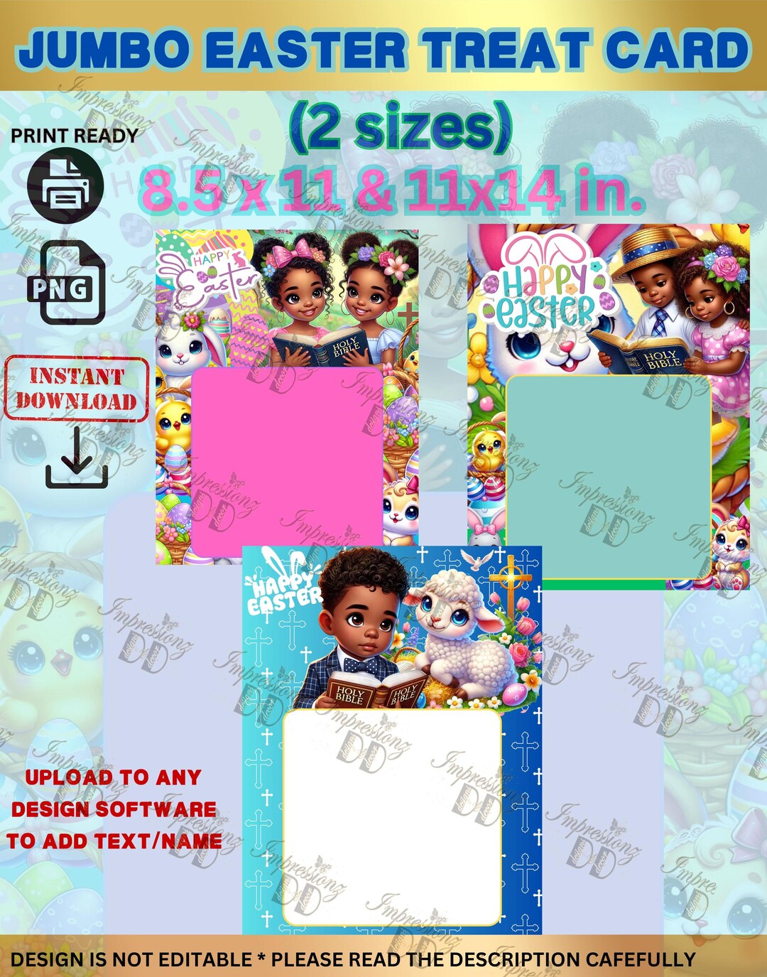 Jumbo Easter Treat Card| 3 Designs| Christian Girls and Boys| Digital ...