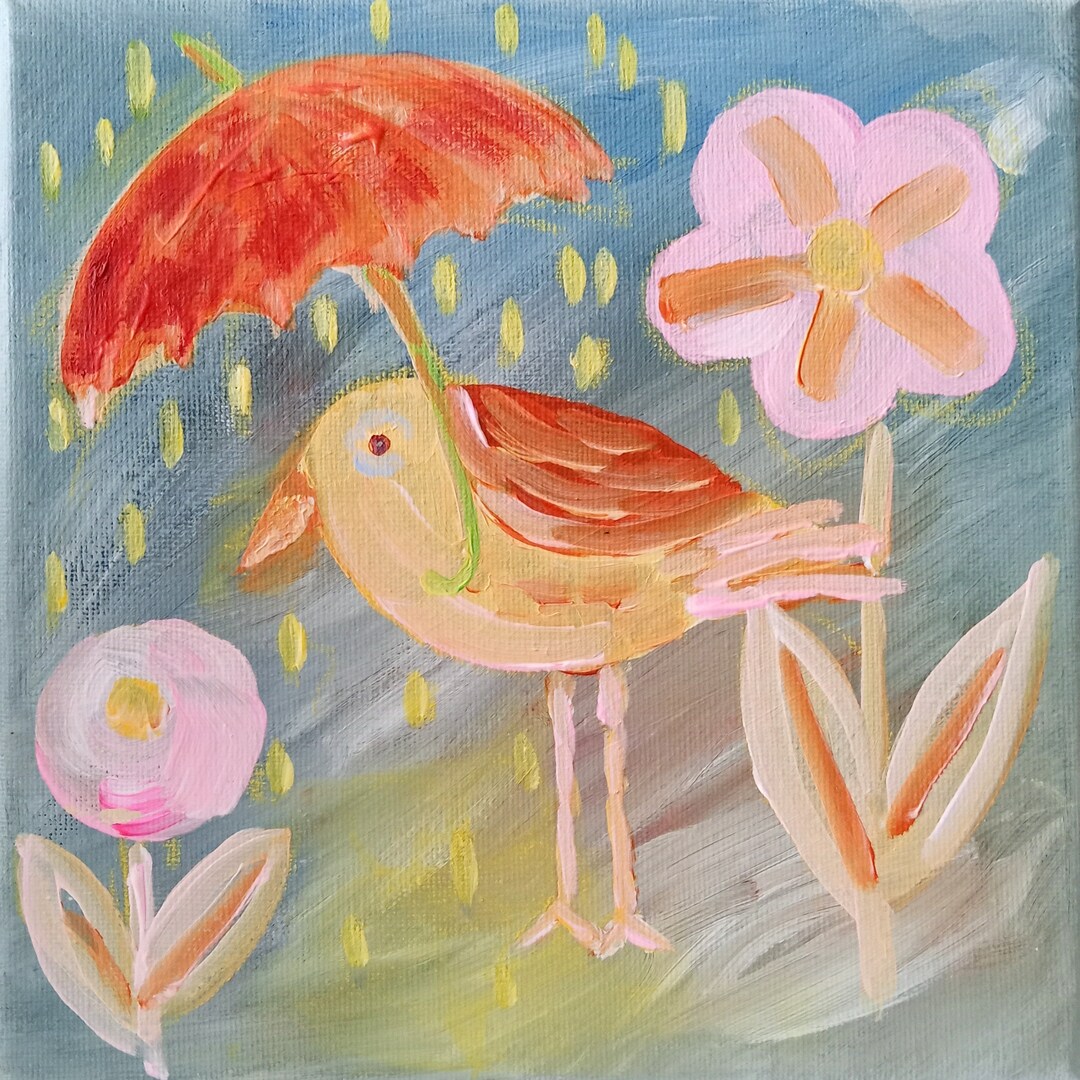 Folk Art Bird Painting - Etsy