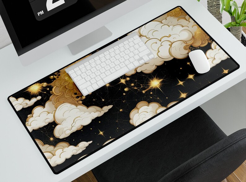 Black and Gold Celestial Desk Mat Gaming Mouse Pad Large Mousepad ...