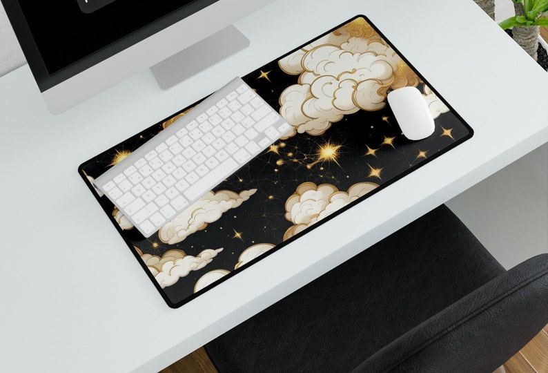 Black and Gold Celestial Desk Mat Gaming Mouse Pad Large Mousepad ...