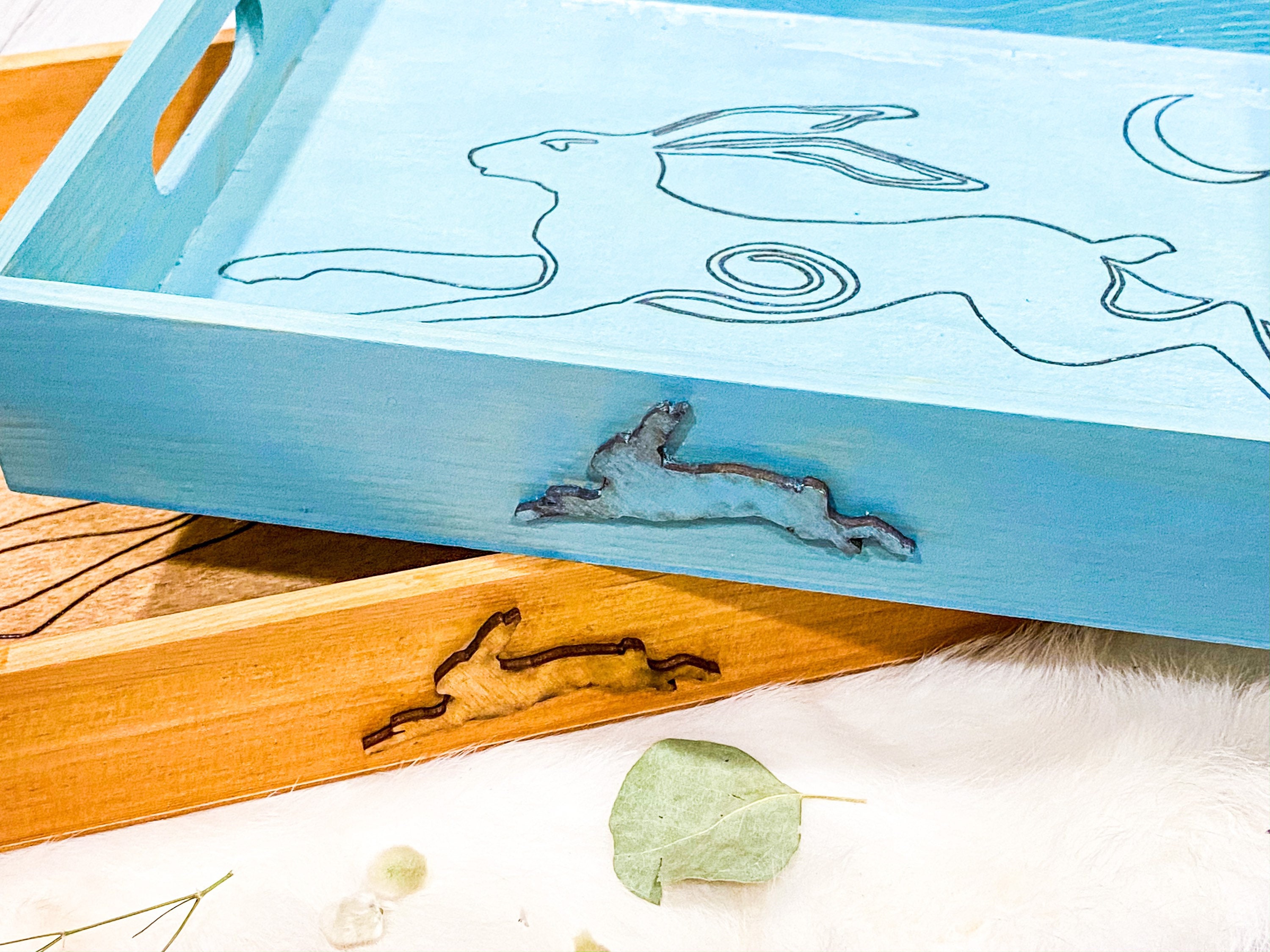 Moon Hare Wood Tray for Kitchen or Altar