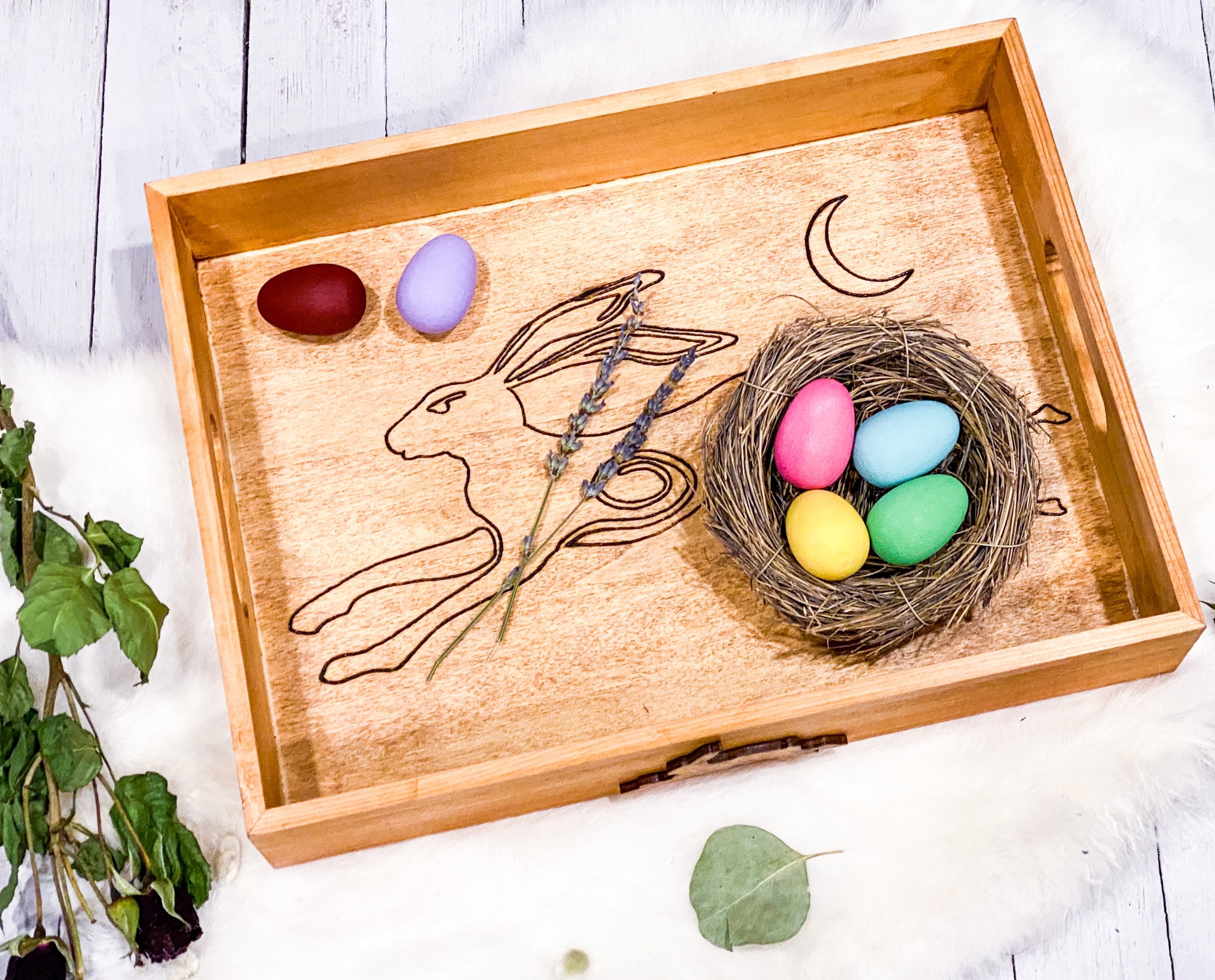Moon Hare Wood Tray for Kitchen or Altar