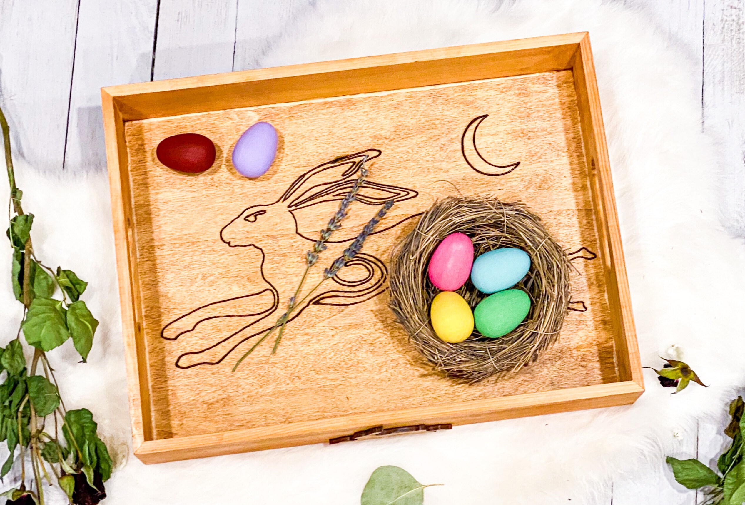 Moon Hare Wood Tray for Kitchen or Altar