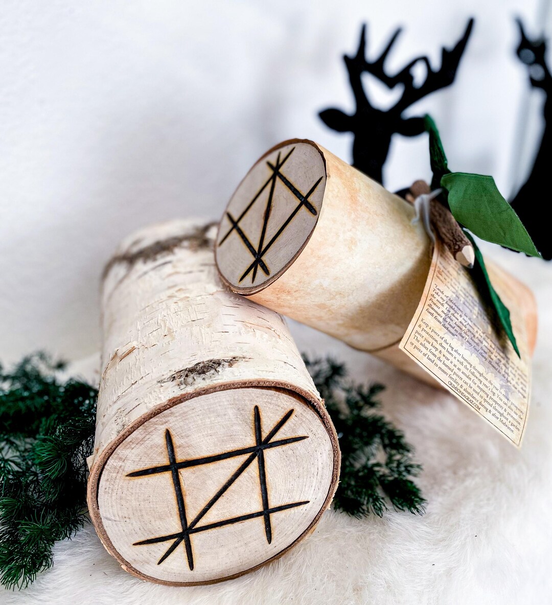 Yule Log Ritual Set / Natural Birch Log With Protection Bindrune ...