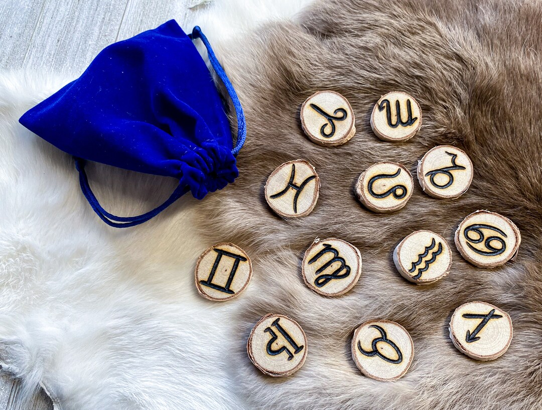 Zodiac Runes of the Witch / Astrology / Hand Burned Zodiac Symbols on ...