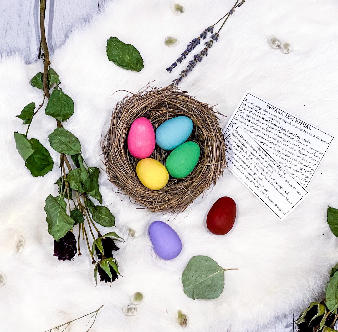 Ostara Wood Egg Ritual Set - Vibrant Spring Pastel Colors - 6 Unique ...