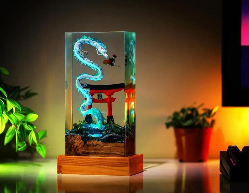 Kiki and Haku Resin Lamp – Studio Ghibli Inspired LED Light, Flying ...