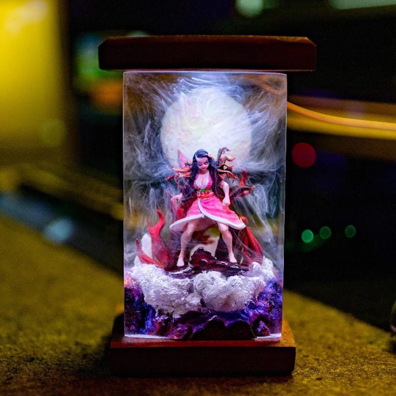 Nezuko Resin Lamp, Demon Slayer Anime Light, Handmade LED Epoxy ...