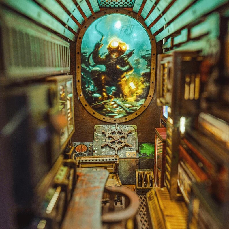 Abandoned Submarine Book Nook Kit – DIY Miniature Shelf Insert With LED, Nautical Steampunk ...