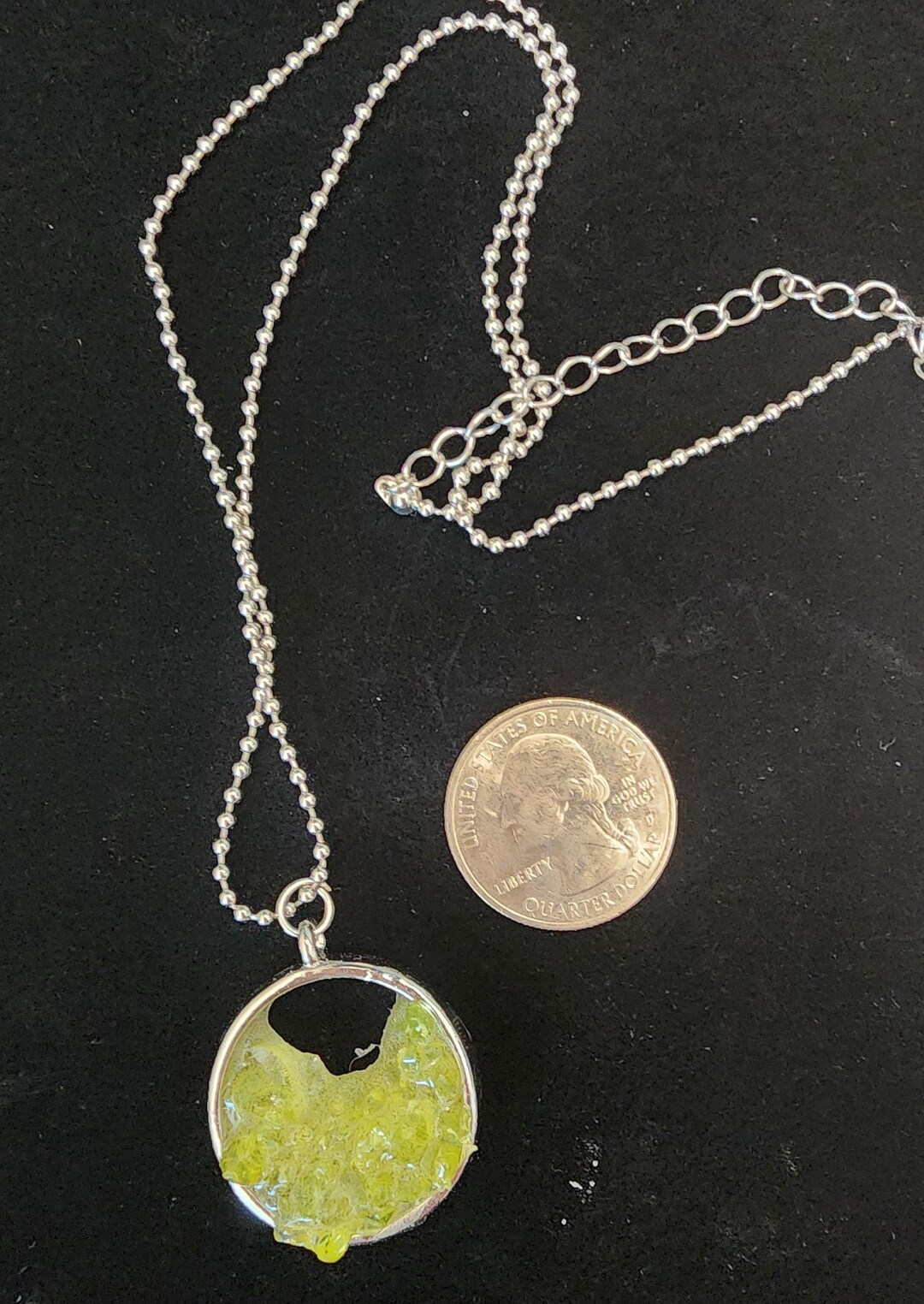Vaseline Shattered Glass Circle Wave Pendant - Etsy
