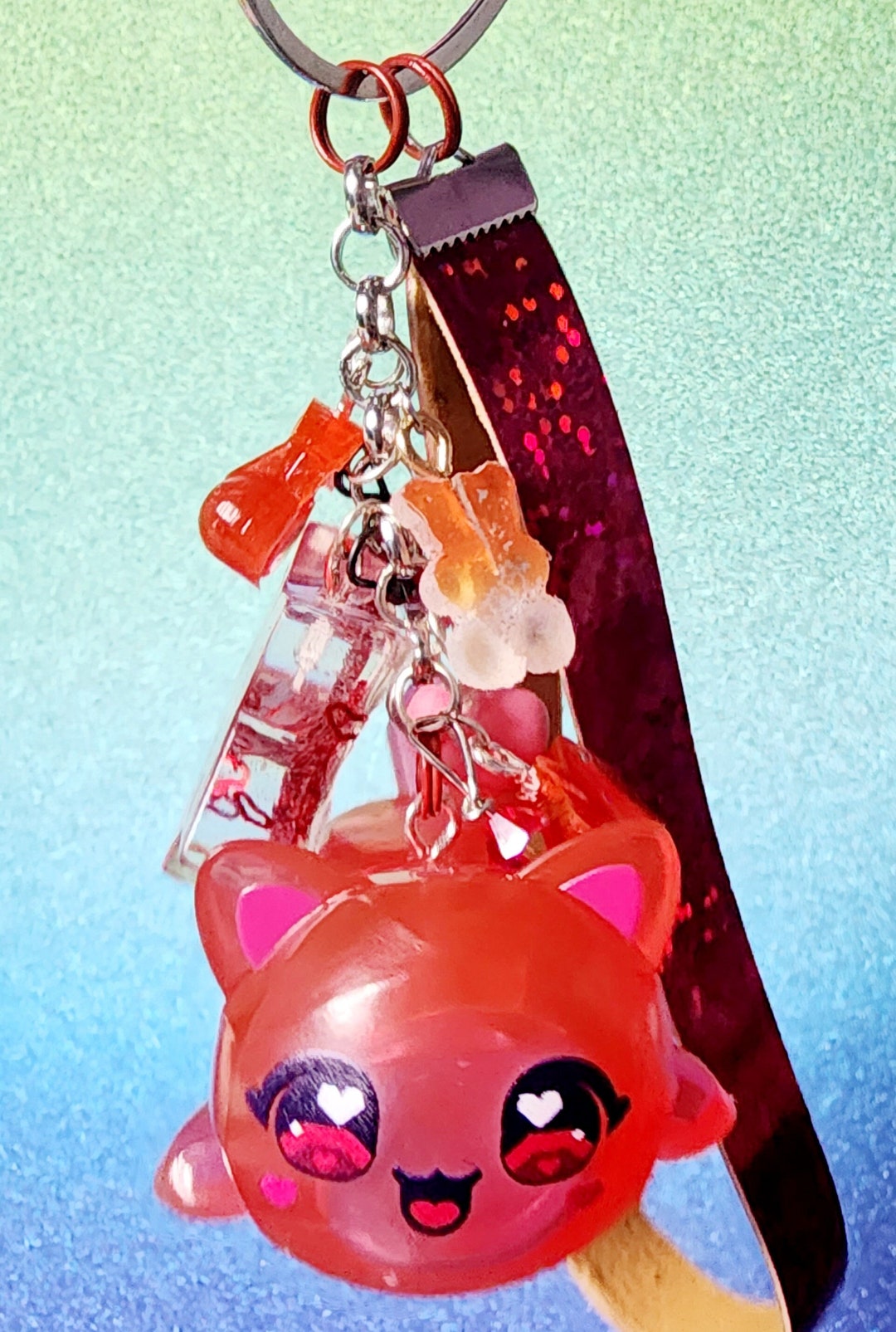 Handmade Aphmau Celestial Red Ruby Cat Keychain With Wristlet - Etsy