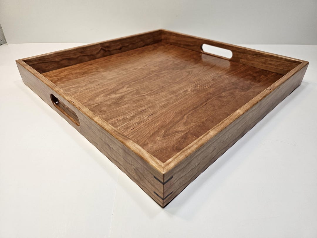 20"x20" Cherry Wood Square Ottoman Tray / Serving Tray With Handles - Etsy