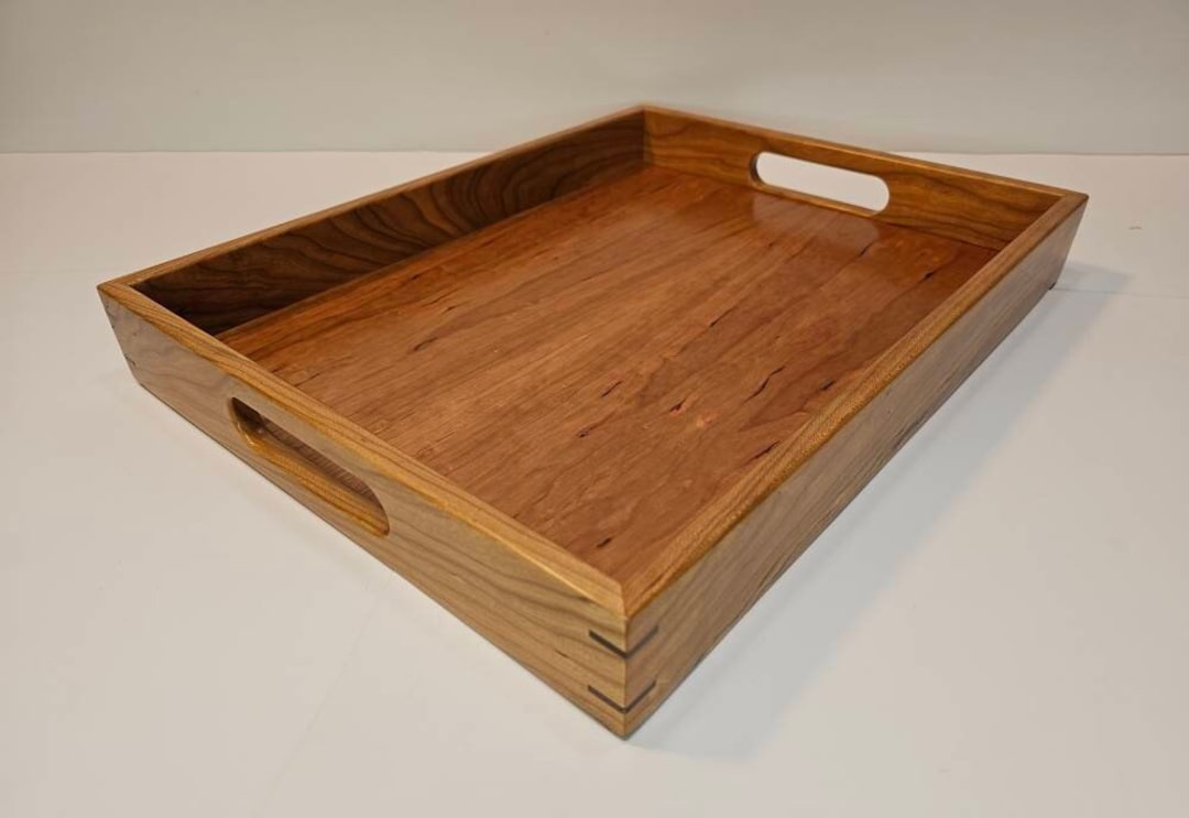 14x18 Cherry Wood Rectangular Ottoman Tray / Serving Tray With Handles ...