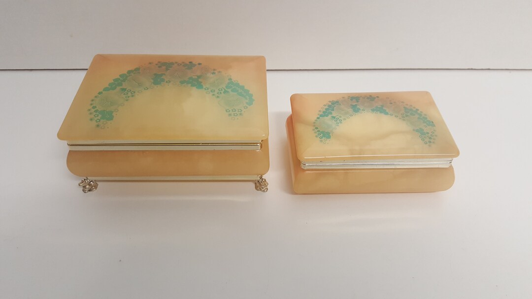 Vintage Set of 2 Hand Carved Alabaster Italian Storage Trinket ...