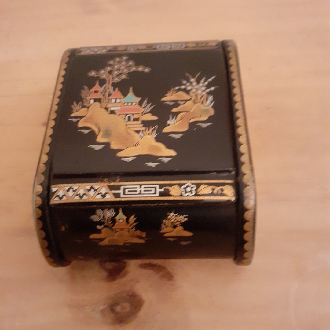 Vintage Chinoiserie Japanese Enamel Metal Painted Cigarette Box Circa ...