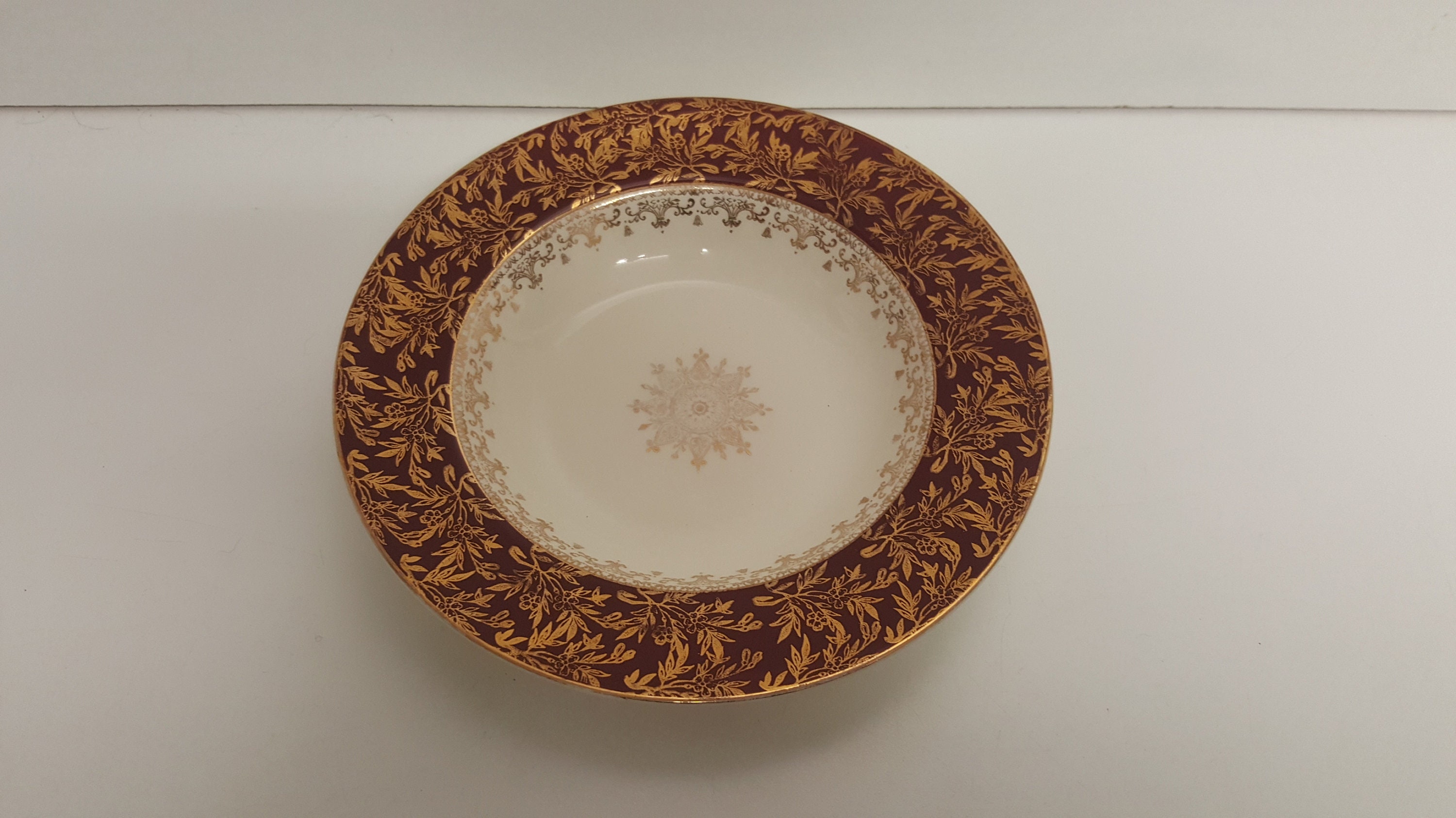 Vintage J G Meakin Sol Golden Court Pattern Burgundy Soup Pudding Plate ...