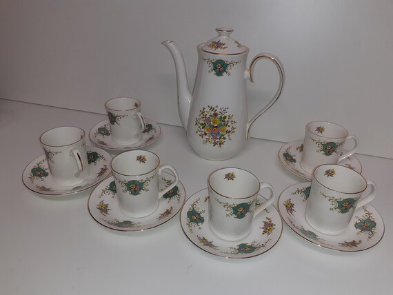 Elizabethan Coffee Set Coffee Pot 6 Cups and Saucers Floral - Etsy UK