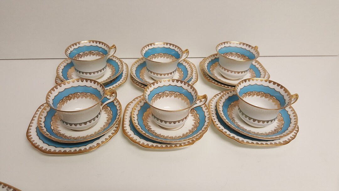 Vintage Diamond China Blue Band Gilt Band Pattern 7595 Set of 6 Trio's ...
