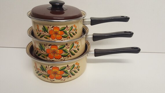 Retro 1970s 1980s Set of 3 Graduated Cooking Pan Beige With - Etsy