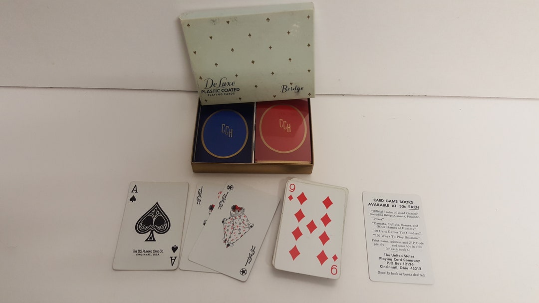The US Playing Card Company Double Set Bridge Plastic Coated Red Blue ...