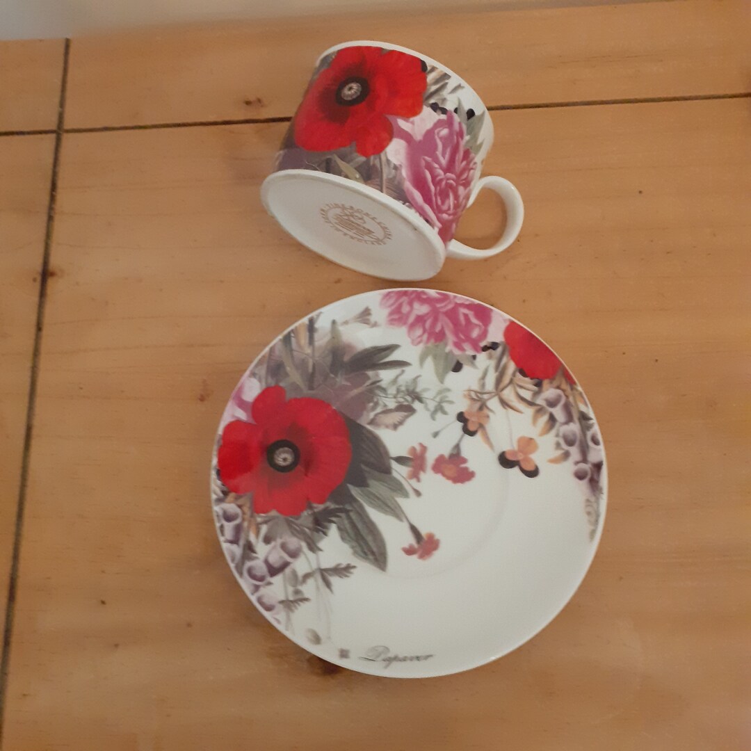 Vintage Pottery Dunoon Chartwell Cup and Saucer Poppies Fine Bone China ...