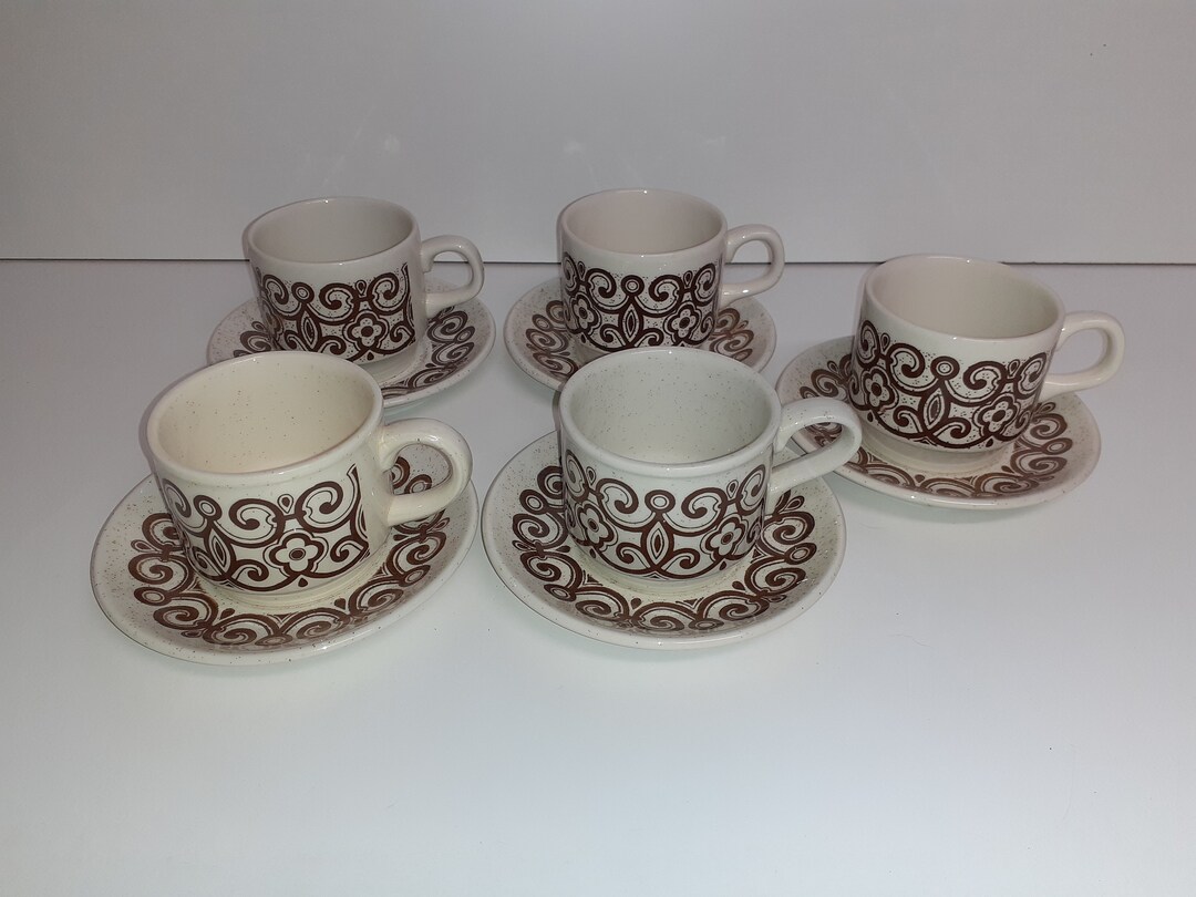 Biltons Celtic Rose Pattern Brown Scrolls and Flowers Set of 5 Cups and ...