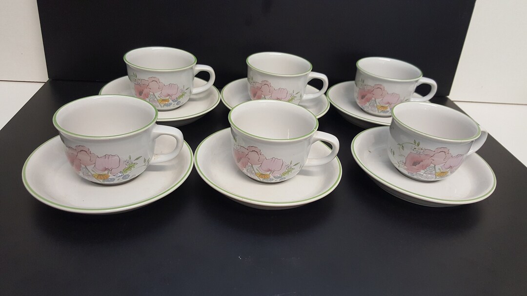 Vintage Poole Pottery Sherborne Pattern Set of 6 Small Cups and Saucers ...