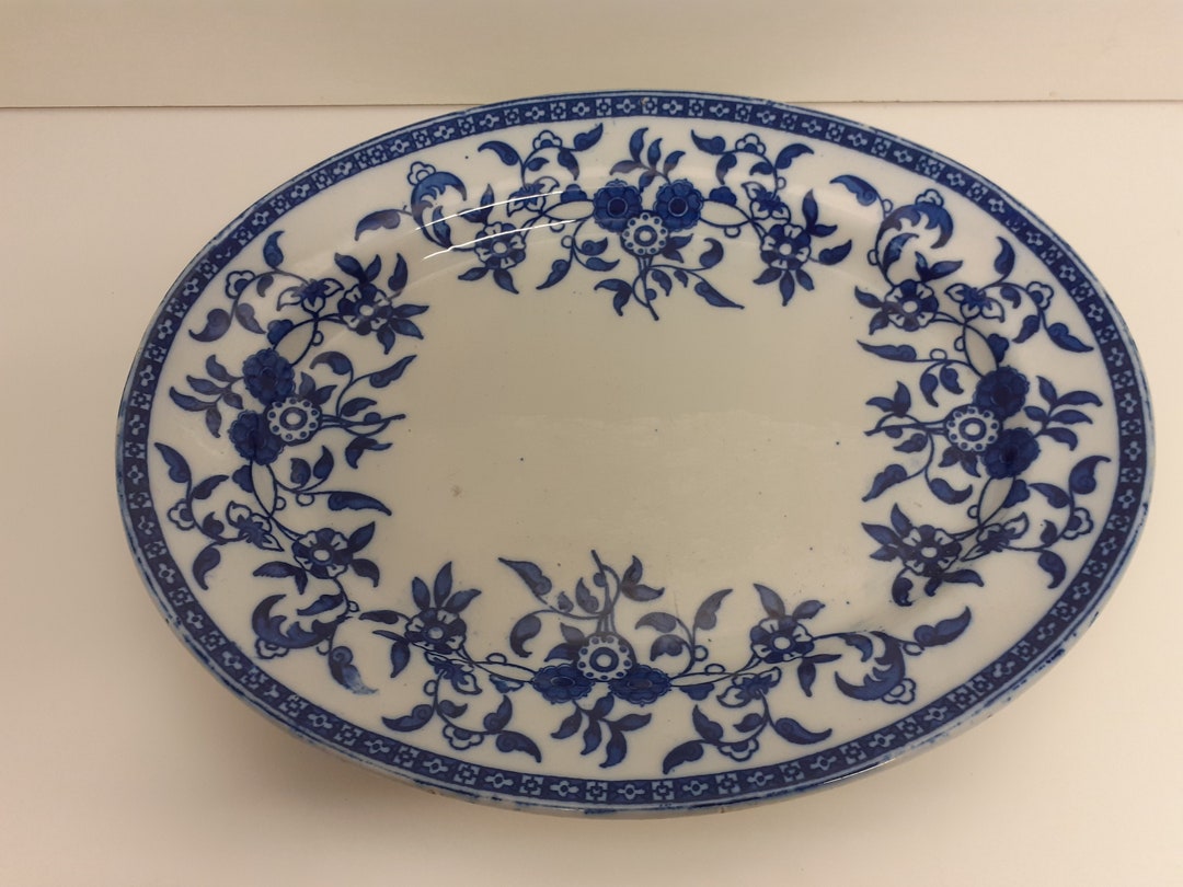 Antique Large Blue White Display Plate Wedgwood Indiana Pattern 15 3/4 ...