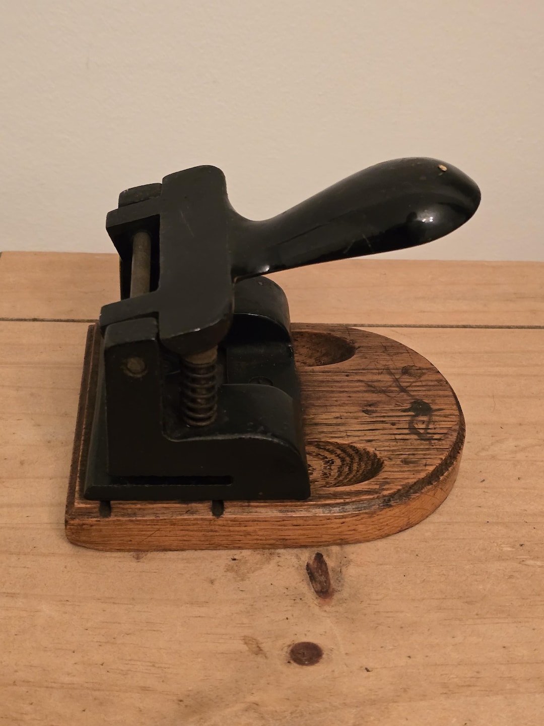 Vintage Wood and Black Cast Iron Hole Puncher for Paper Great Desk ...