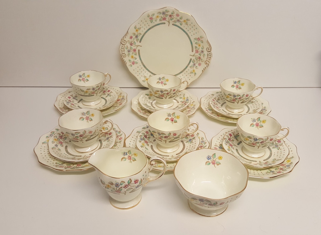 Vintage Foley Bone China Floral Pattern 2524 Set of 6 Trio's Cups ...