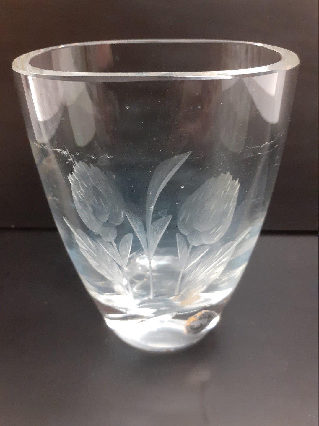 Vintage Norsk Norwegian Crystal Vase Etched Flower Pattern 4 1/2 Inches ...