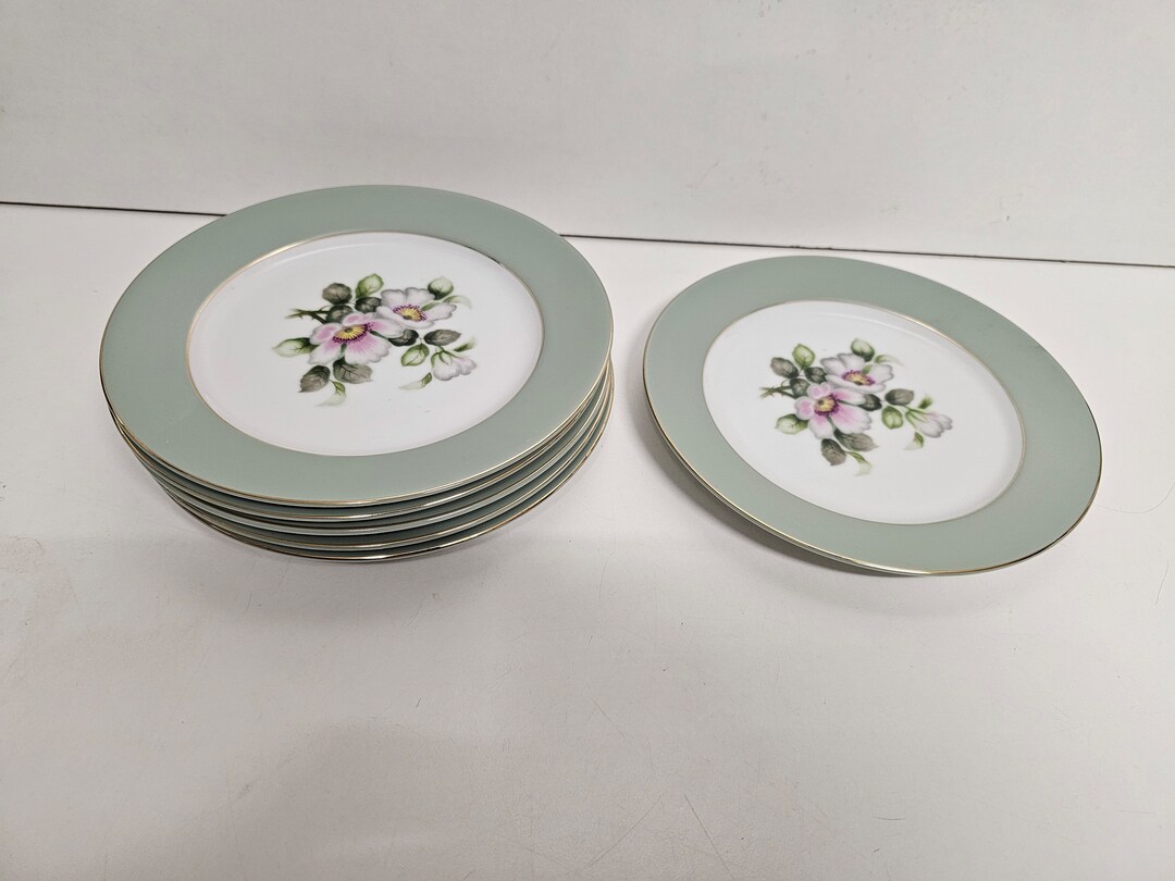 Vintage Sone China Japan 81811 Pattern Set of 6 Plates Green Band With ...