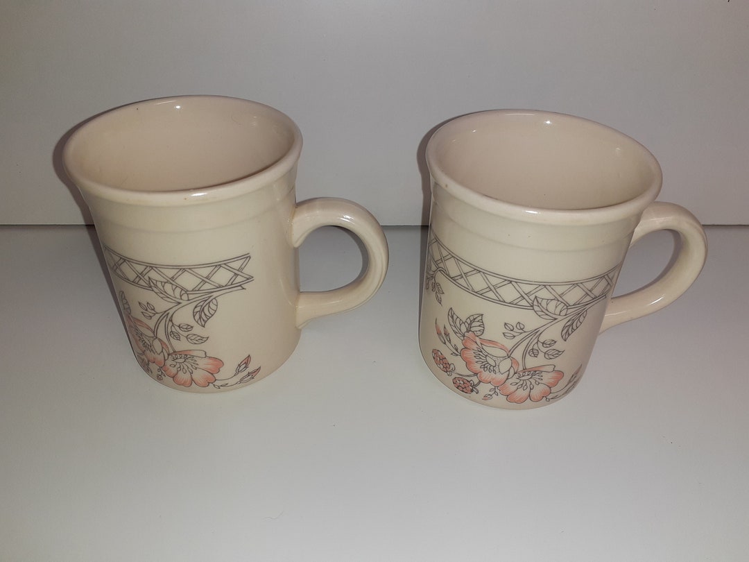 Bilton's Ironstone Tableware Pink Flowers Grey Bands and Lattice Set of ...