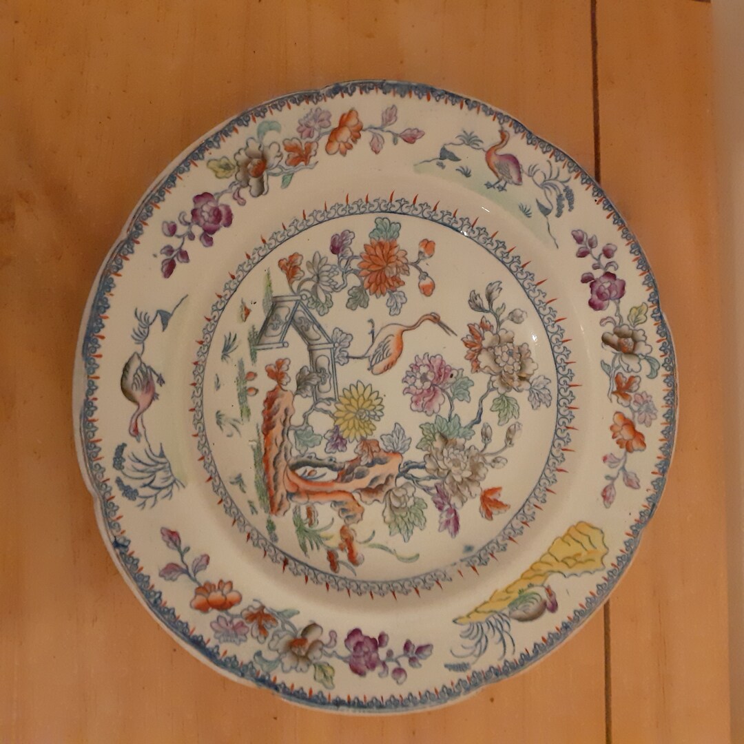 Antique 1820 Davenport Spode Stone China Stork Pattern Pudding Plate 8 ...