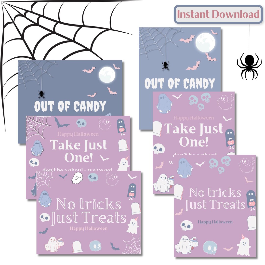 Cute Whimsical Pastel Printable Halloween Trick or Treat Sign for Door ...