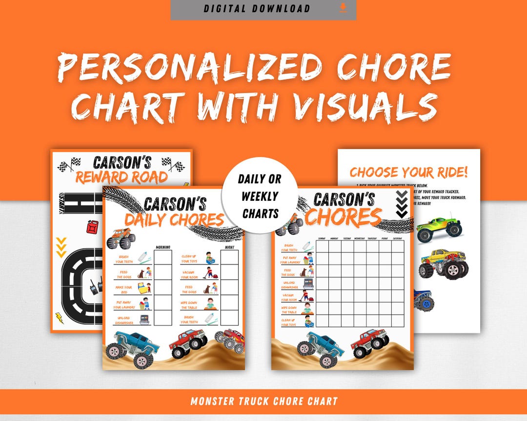 Monster Truck Chores Chart | Reward Chart | Personalized Chore Chart ...