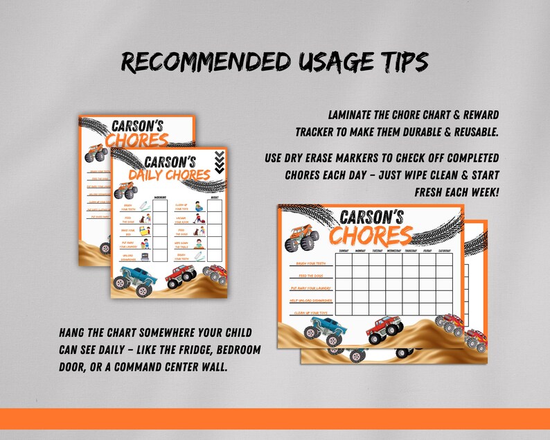 Monster Truck Chores Chart | Reward Chart | Personalized Chore Chart ...