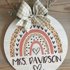 Personalized Teacher Sign Boho Classroom Rainbow Cheetah Door - Etsy