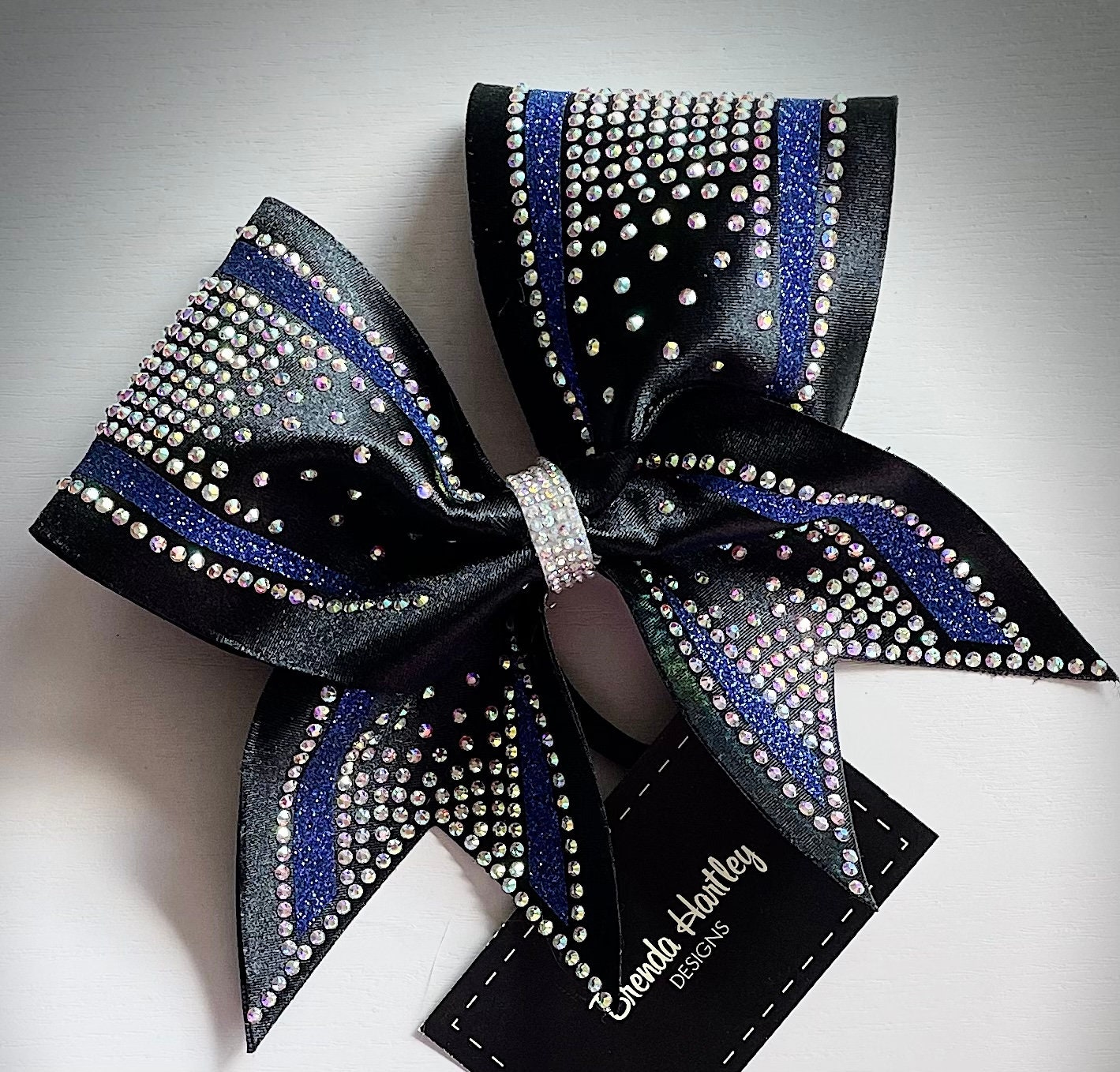 Black Satin Blue Glitter Rhinestone Cheer Bow Cheerleading Team Bow - Etsy
