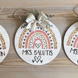 Personalized Teacher Sign Boho Classroom Rainbow Cheetah Door Sign ...