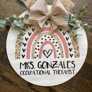 Personalized Teacher Sign Boho Classroom Rainbow Cheetah Door Sign ...