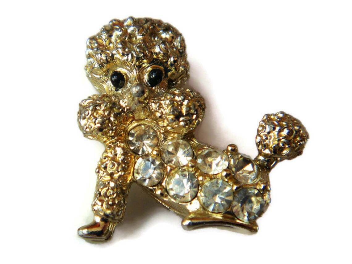 Vintage Nemo Rhinestone Poodle Pin Signed Dog Jewelry | Etsy