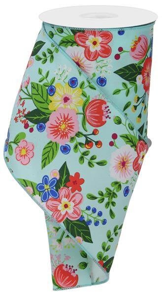 Spring Wired Ribbon Floral Wired Ribbon Light Pink Background 2.5X10yd ...